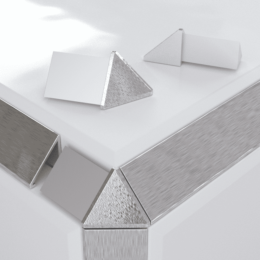 Vroma Deep Brushed Chrome Triangle Aluminium Corner blocks | Vroma Trims