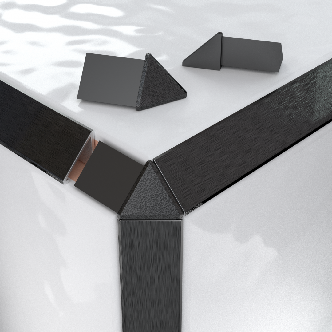 Vroma Deep Brushed Black Triangle Aluminium Corner blocks | Vroma Trims