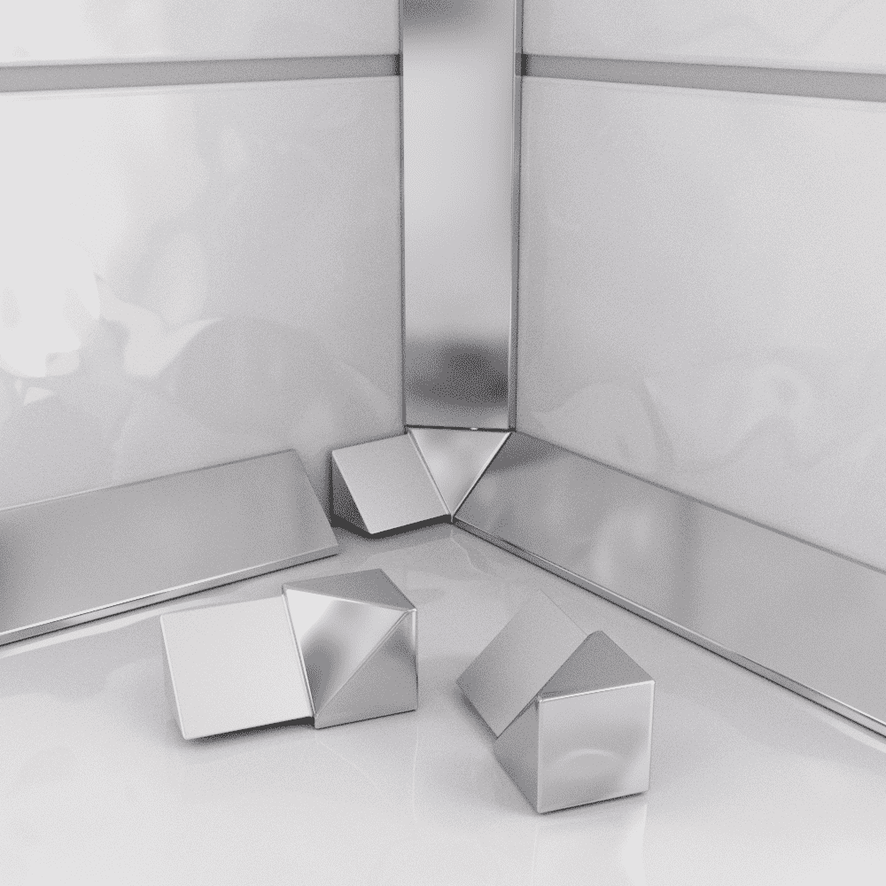 Vroma Matt Chrome Triangle Aluminium Corner blocks | Vroma
